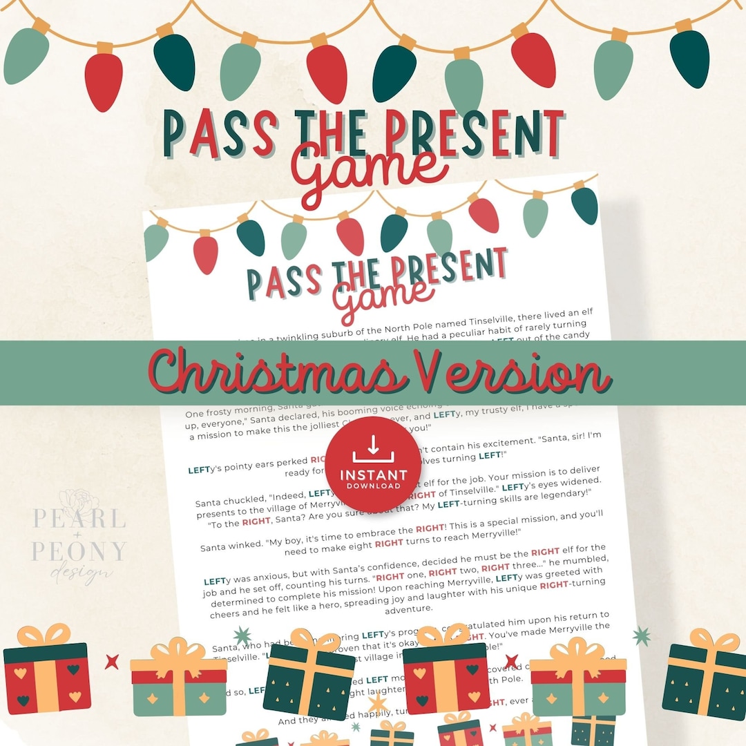 PRINTABLE Pass the Present Christmas Game, Left Right Game, Holiday ...