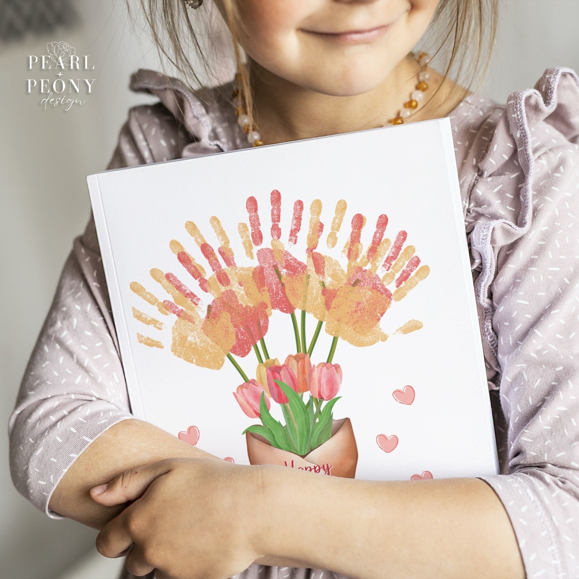 PRINTABLE Happy Birthday Handprint Art Craft, Tulip Handprint Bouquet ...