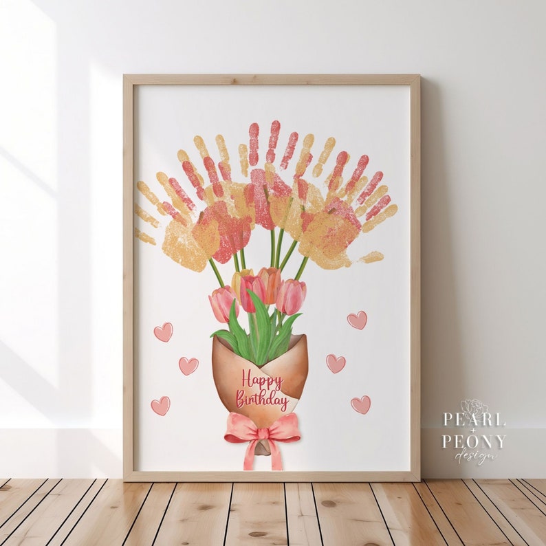 PRINTABLE Happy Birthday Handprint Art Craft, Tulip Handprint Bouquet ...