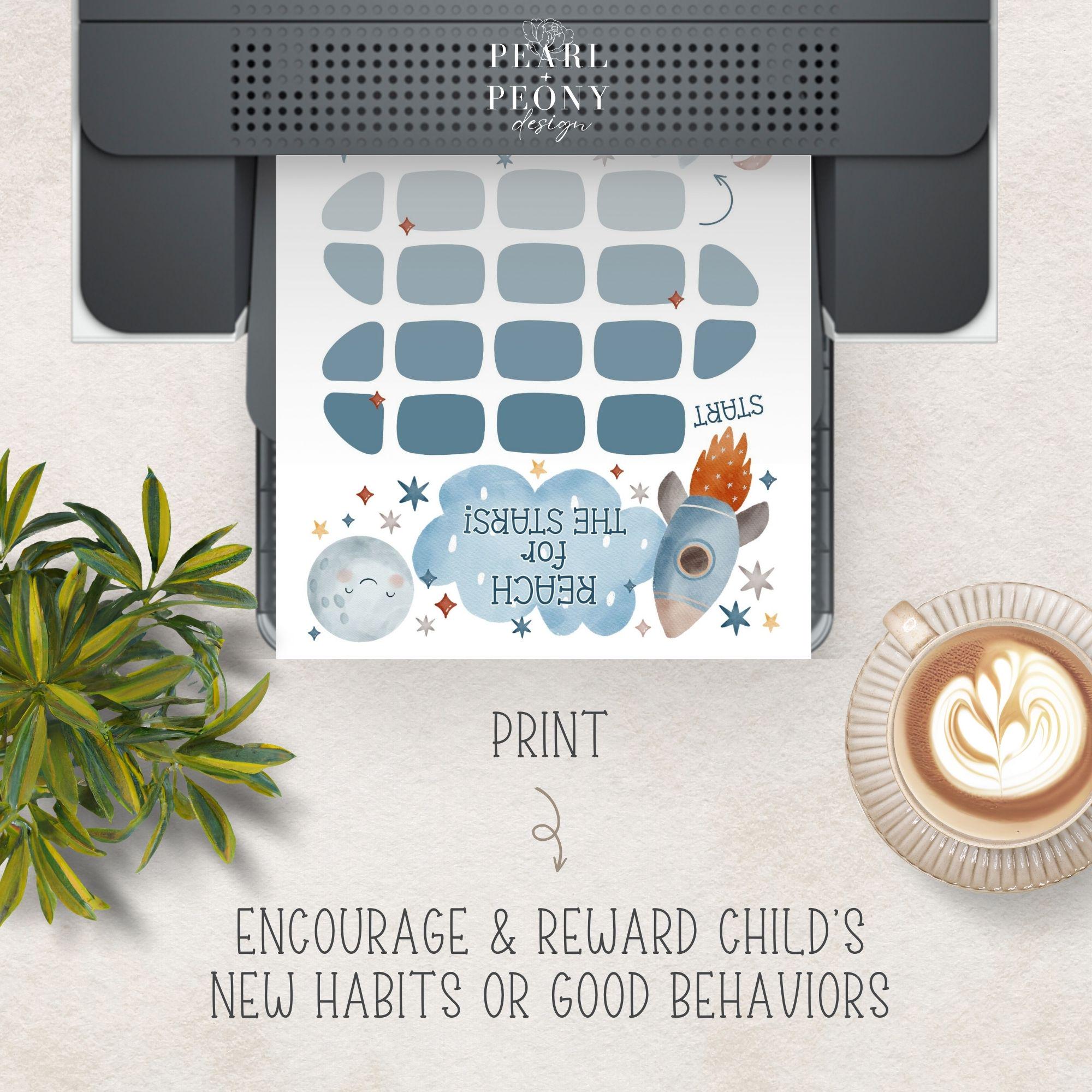 PRINTABLE Space Rocket Reward Chart, Kids Chore Chart, Routine Sticker ...