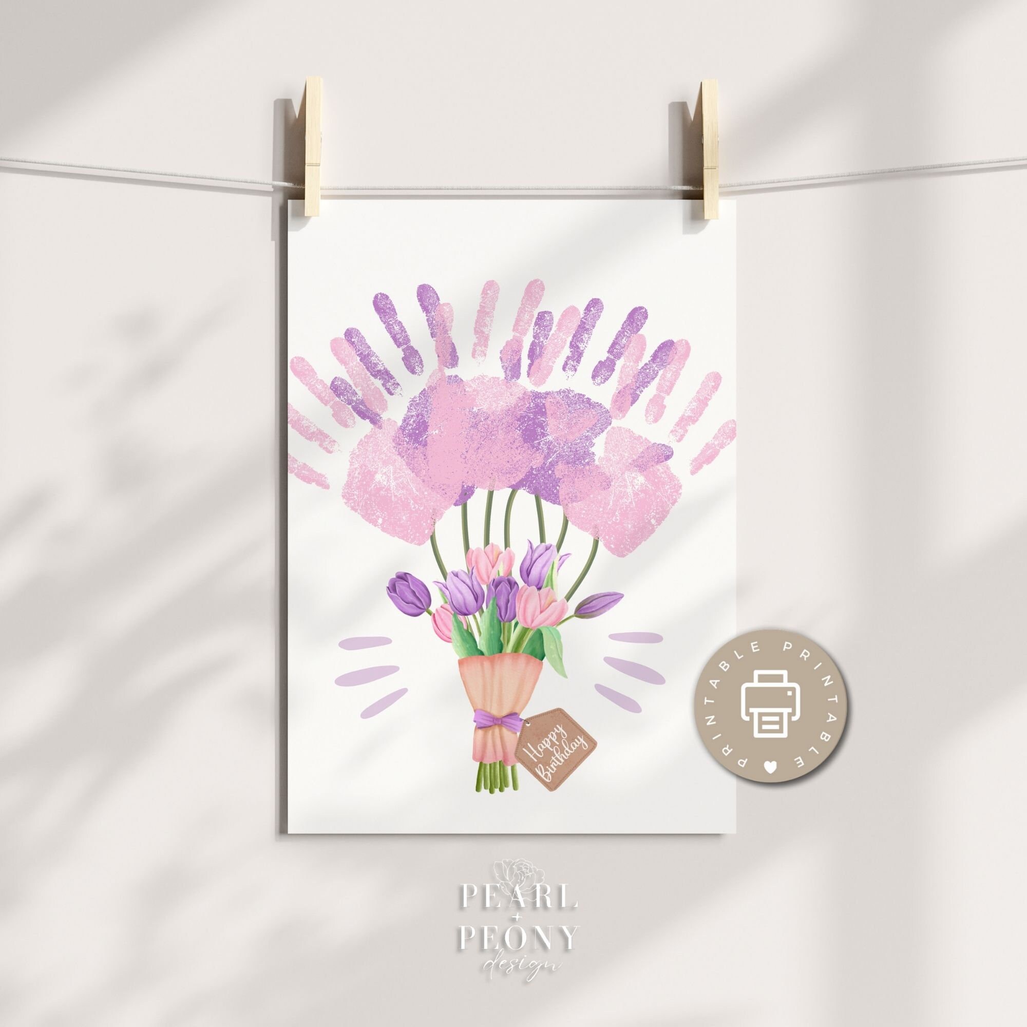 PRINTABLE Happy Birthday Handprint Art Craft, Tulip Handprint Bouquet ...