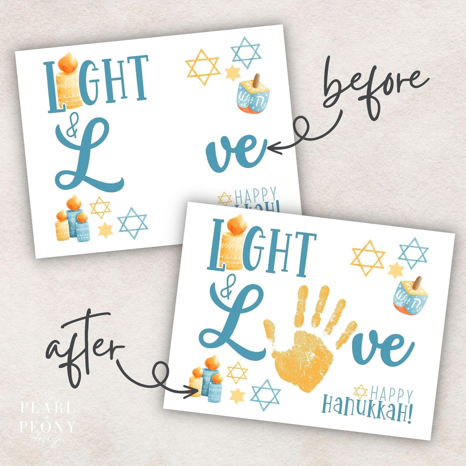 PRINTABLE Hanukkah Handprint Art Craft, DIY Light & Love Holiday Card ...