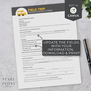 EDITABLE Field Trip Permission Form Template, School Daycare Student ...
