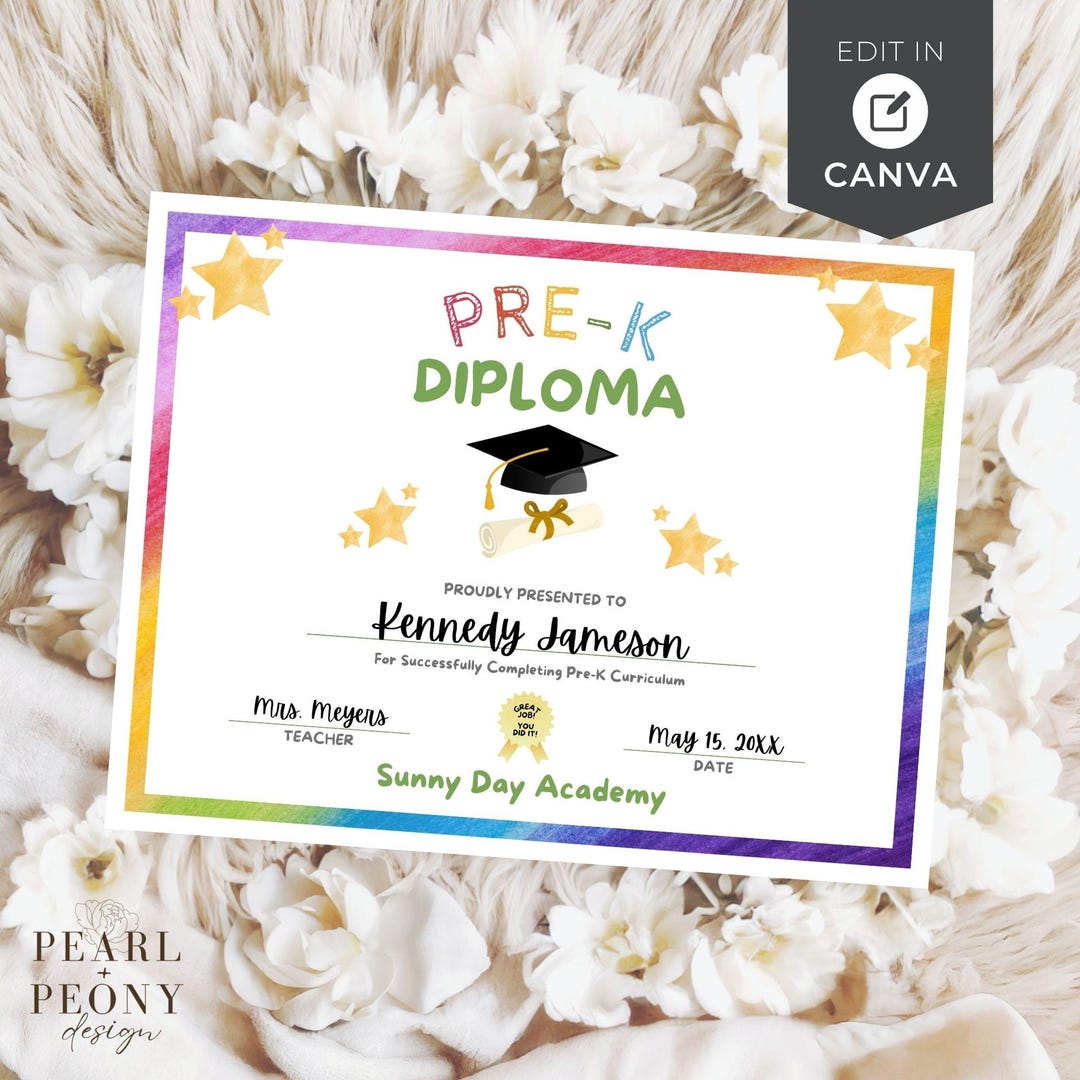 EDITABLE Pre-k Graduation Diploma Template, Printable Custom Preschool ...