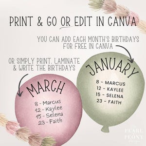 PRINTABLE Classroom Birthday Bulletin Board Display, Watercolor Boho ...