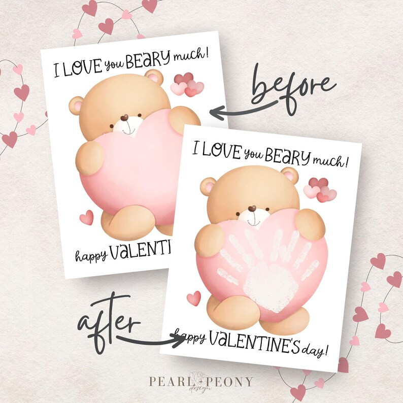 PRINTABLE Love You Beary Much Valentines Day Handprint Craft, DIY ...