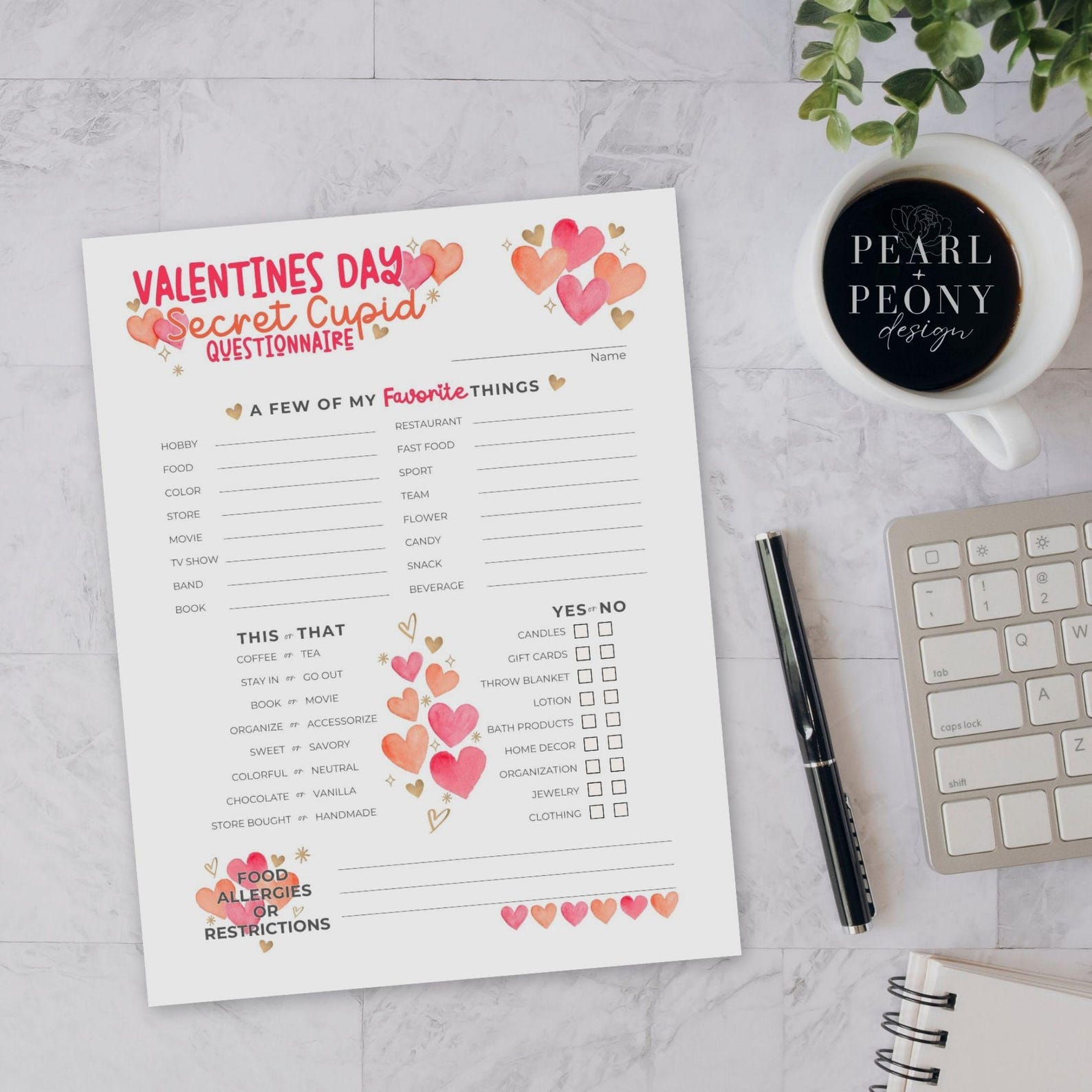 PRINTABLE Valentines Day Secret Cupid Questionnaire for Co-workers ...