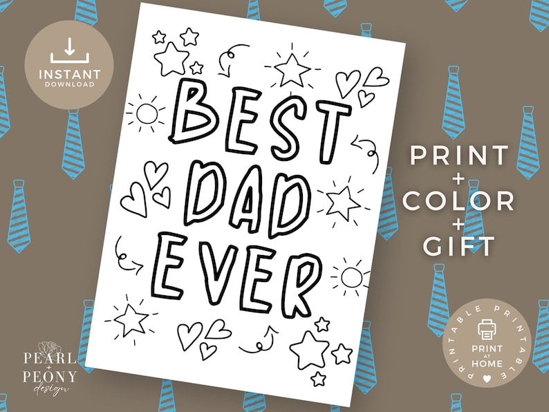 PRINTABLE Best Dad Ever Coloring Page Father's Day Card - Etsy