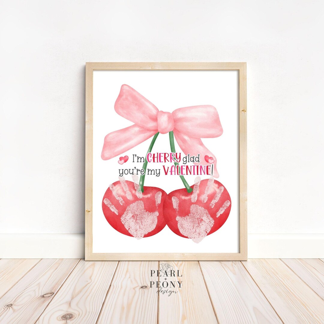 PRINTABLE Valentines Day Handprint Art, Coquette Cherry Craft Project ...