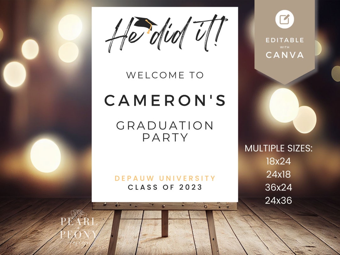 Graduation Party Welcome Sign Template | He Did It Party Sign ...