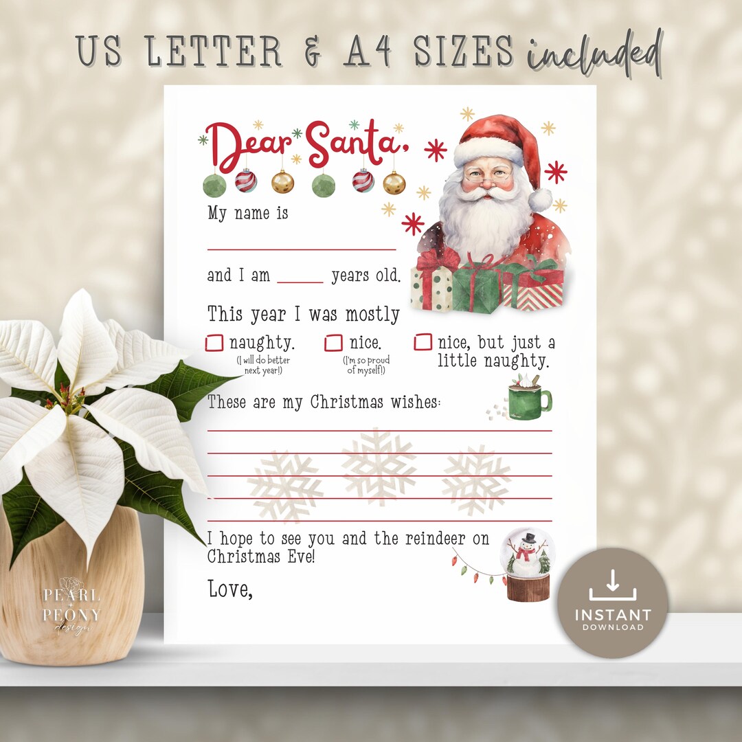PRINTABLE Letter to Santa Kids Christmas Wish List Holiday - Etsy