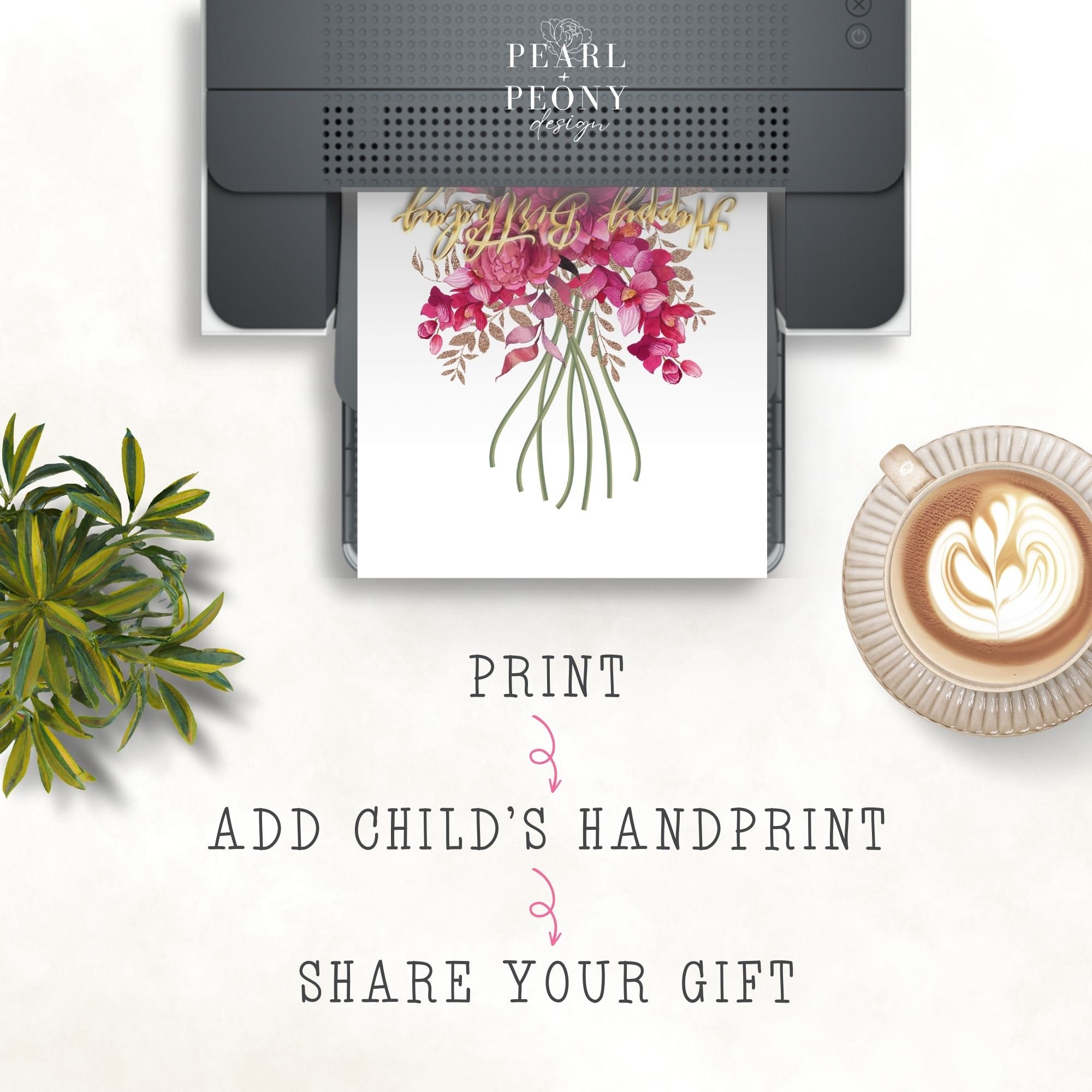 PRINTABLE Happy Birthday Handprint Art Craft, Pink Flower Handprint ...