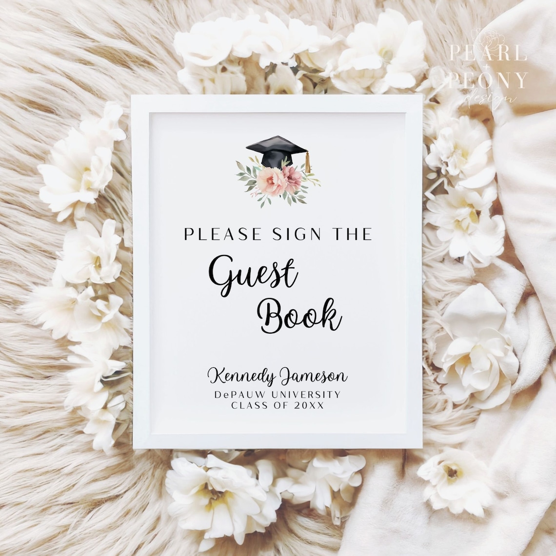 EDITABLE Graduation Party Guestbook Sign Template, Feminine Peach ...