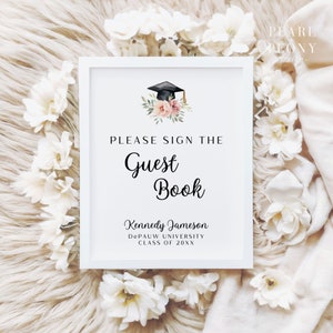 EDITABLE Graduation Party Guestbook Sign Template, Feminine Peach ...