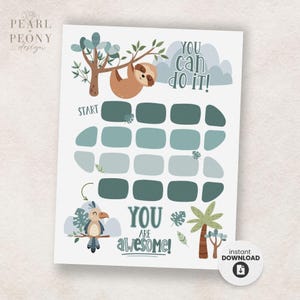 PRINTABLE Cute Sloth Reward Chart, Kids Chore Chart, Routine Sticker ...