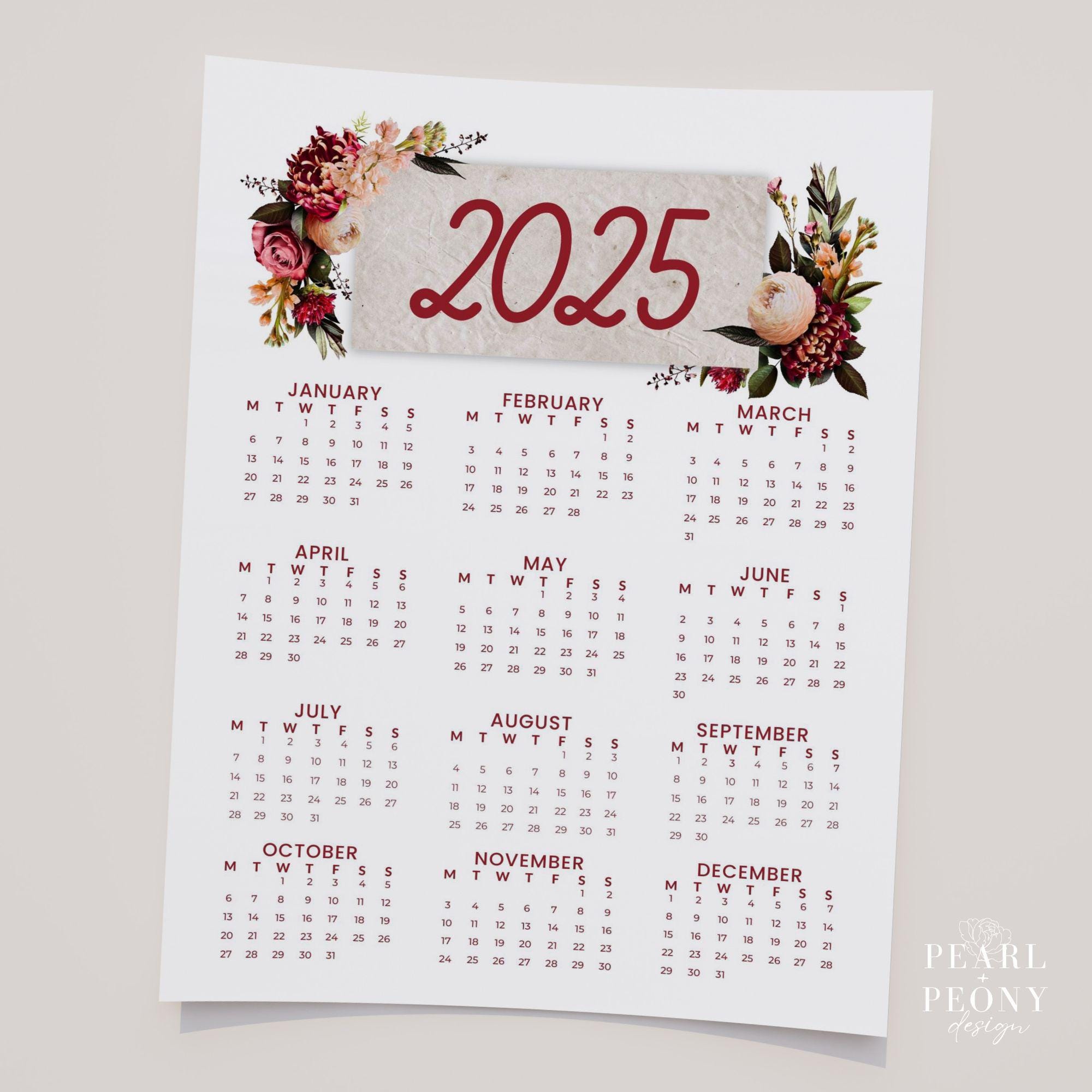 PRINTABLE 2025 Moody Floral Calendar, Cottagecore Home Office, Flower ...