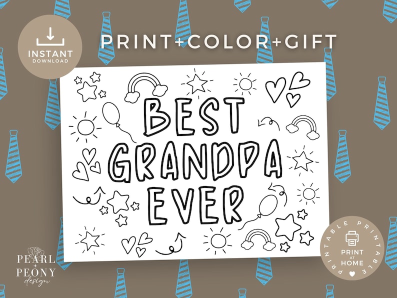 PRINTABLE Best Grandpa Ever Coloring Page Father's Day - Etsy