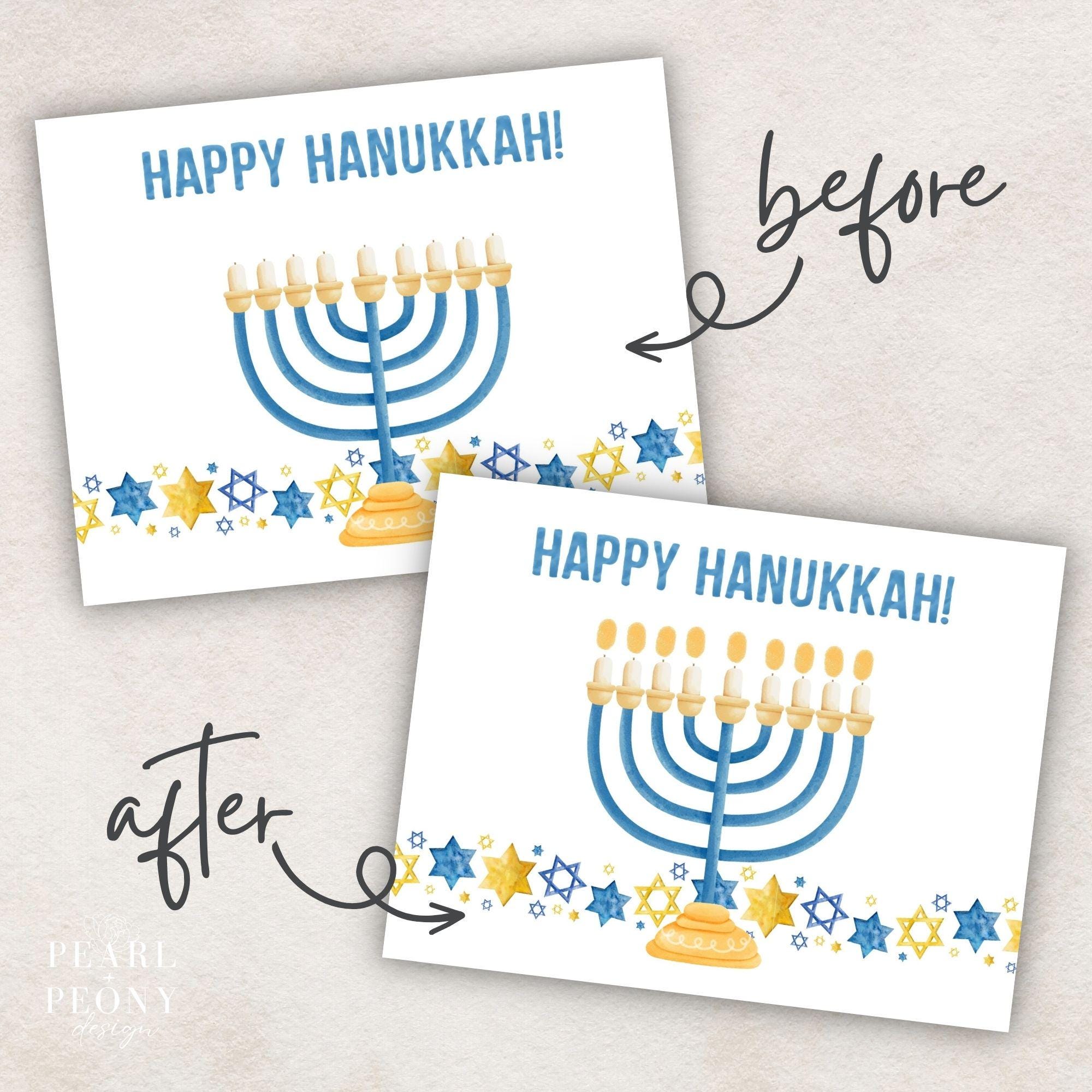 PRINTABLE Hanukkah Handprint Art Craft, DIY Menorah Fingerprint Card ...