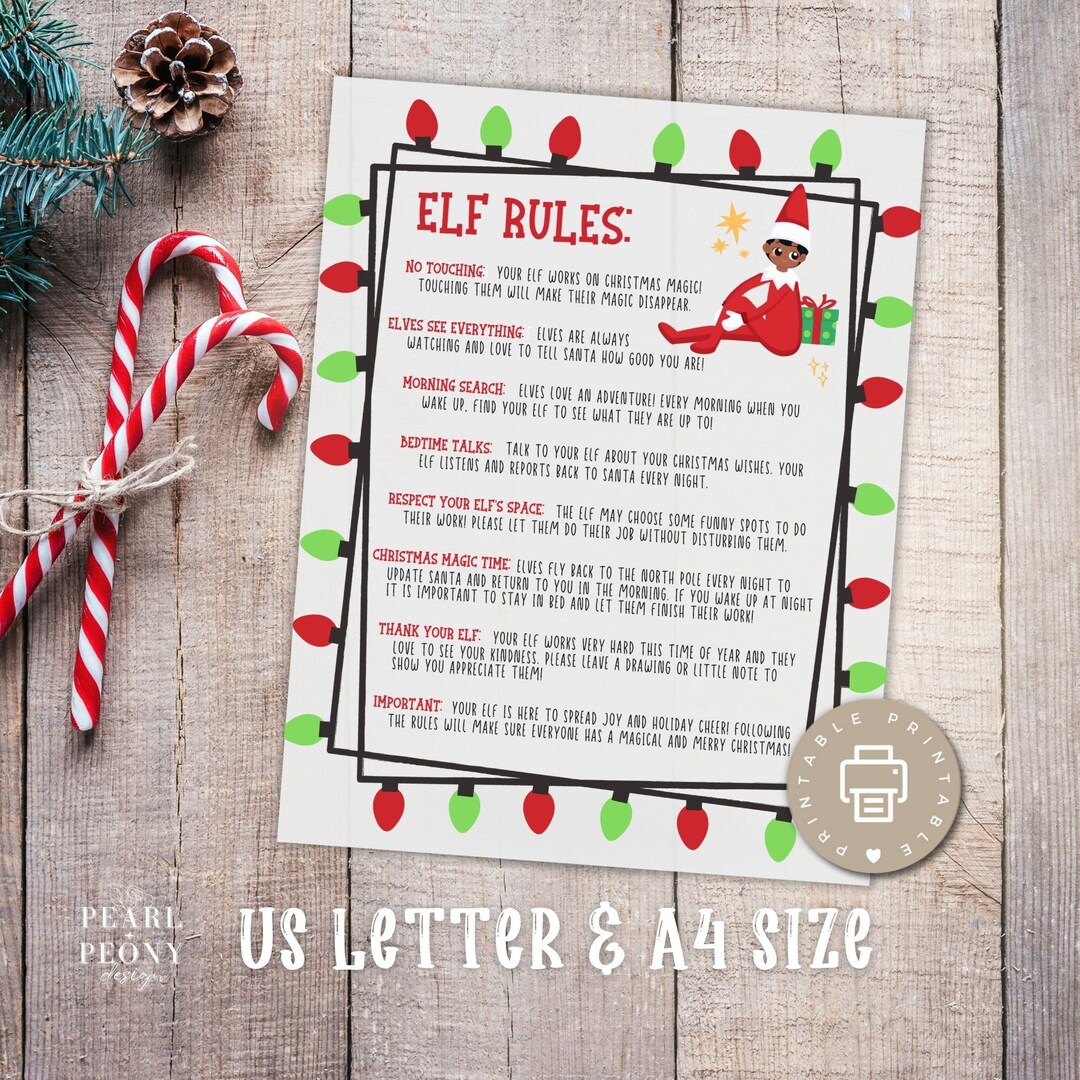 PRINTABLE Black Christmas Elf Rules Sign, Elf Magic Rules, Elf Arrival ...