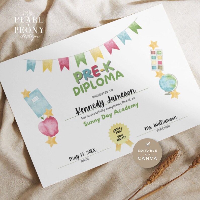 EDITABLE Pre-k Graduation Diploma Template, Printable Custom Pre-k ...