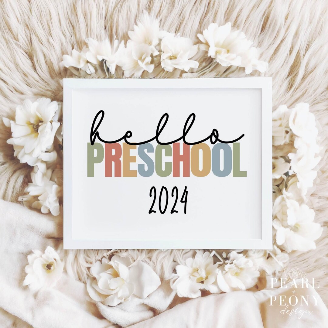 PRINTABLE 2024 Boho First Day of Preschool Sign, Aesthetic First Day of ...