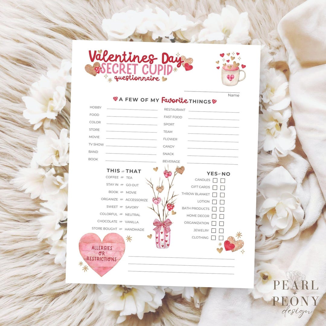 PRINTABLE Valentines Day Secret Cupid Questionnaire for Co-workers ...