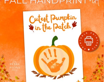 Fall or Thanksgiving Handprint Craft, Printable Pumpkin Handprint Art ...