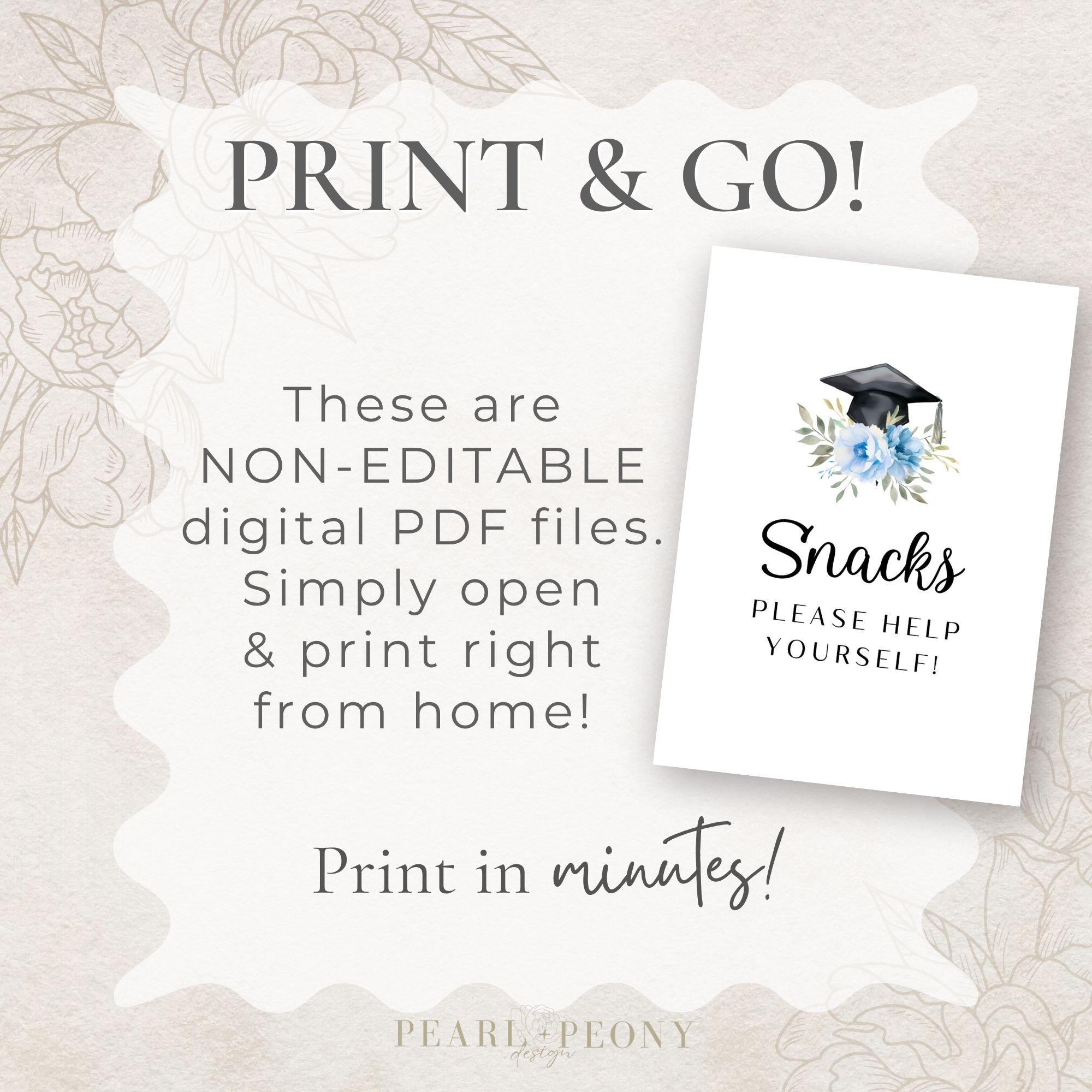 PRINTABLE Graduation Party Snacks Table Sign, NON-EDITABLE Print and ...
