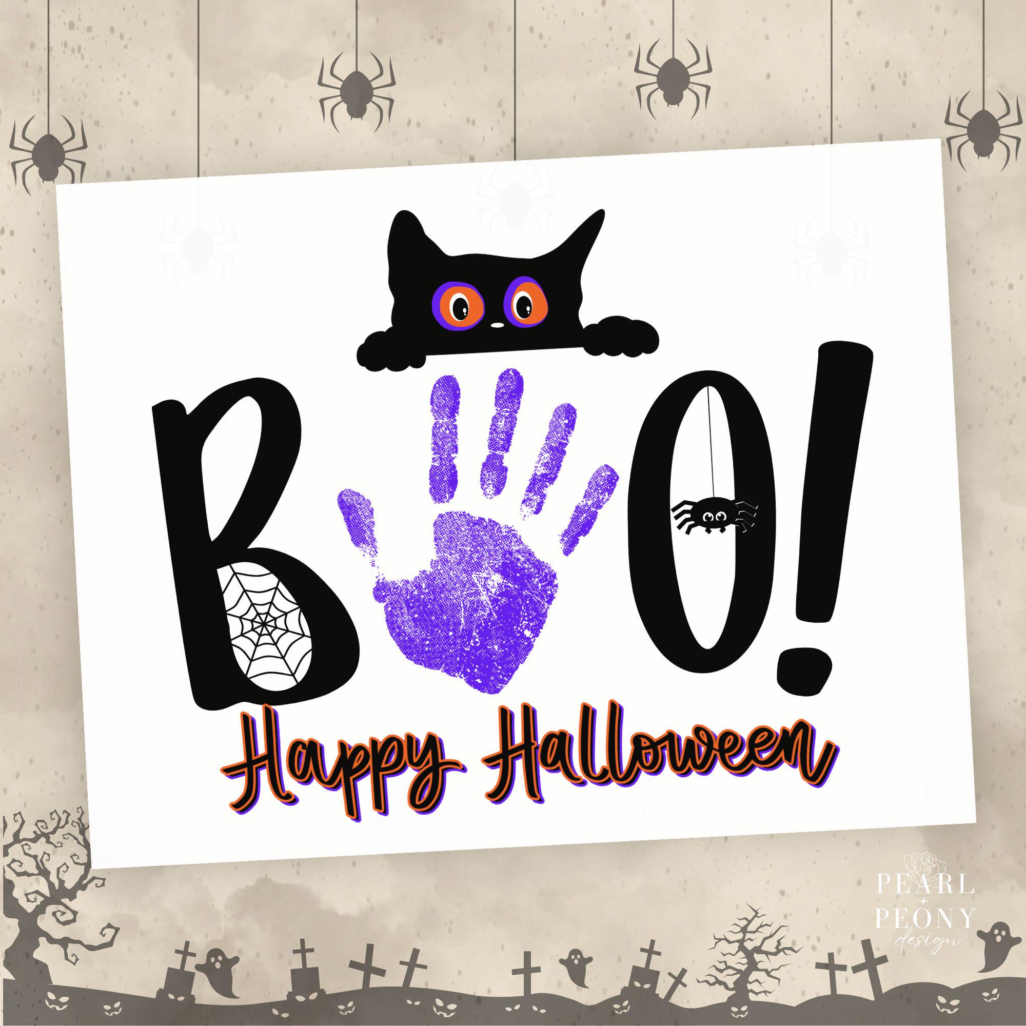 PRINTABLE Halloween Handprint Art, BOO Handprint Fall Art Craft ...