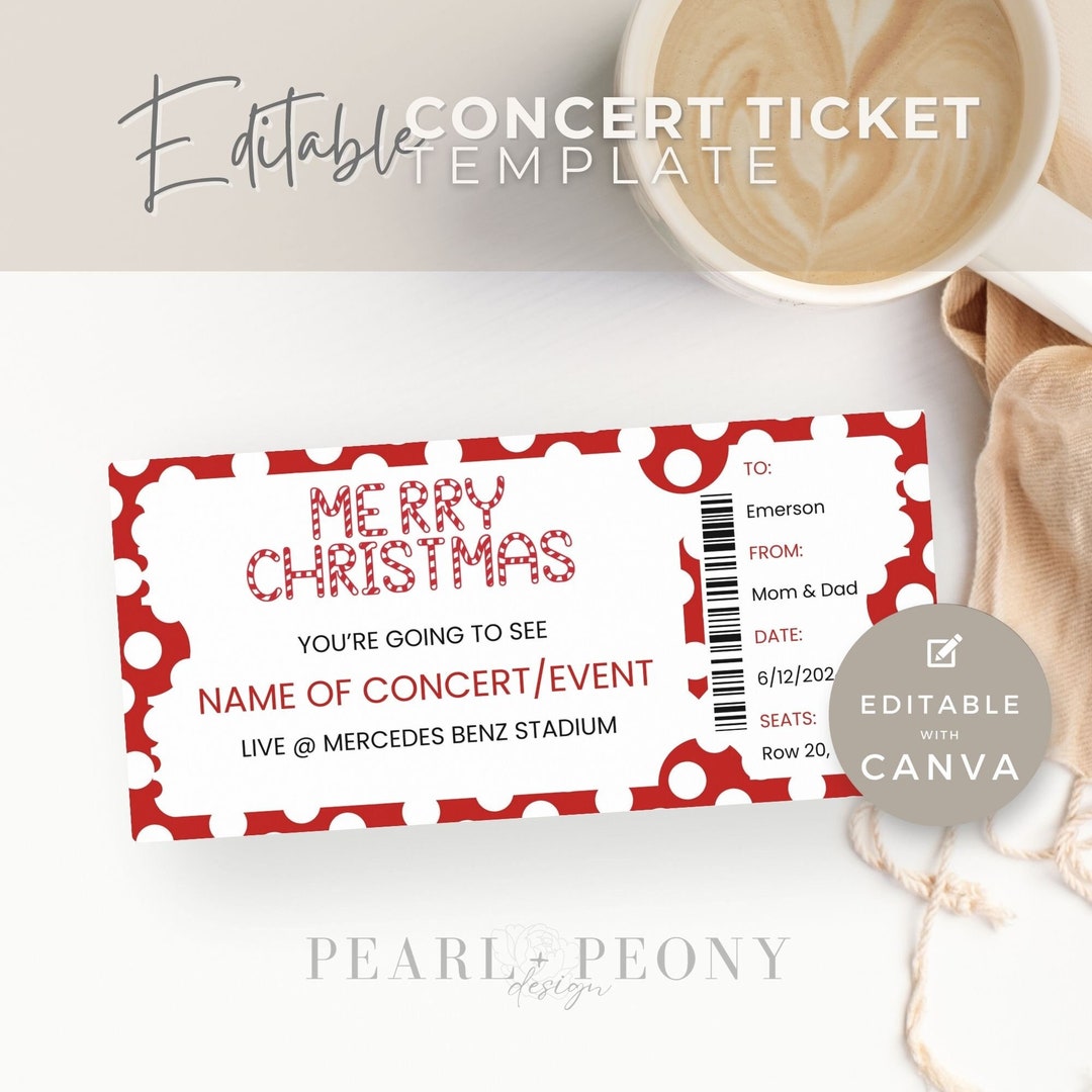 EDITABLE Concert Ticket Template, Personalized Event, Printable ...