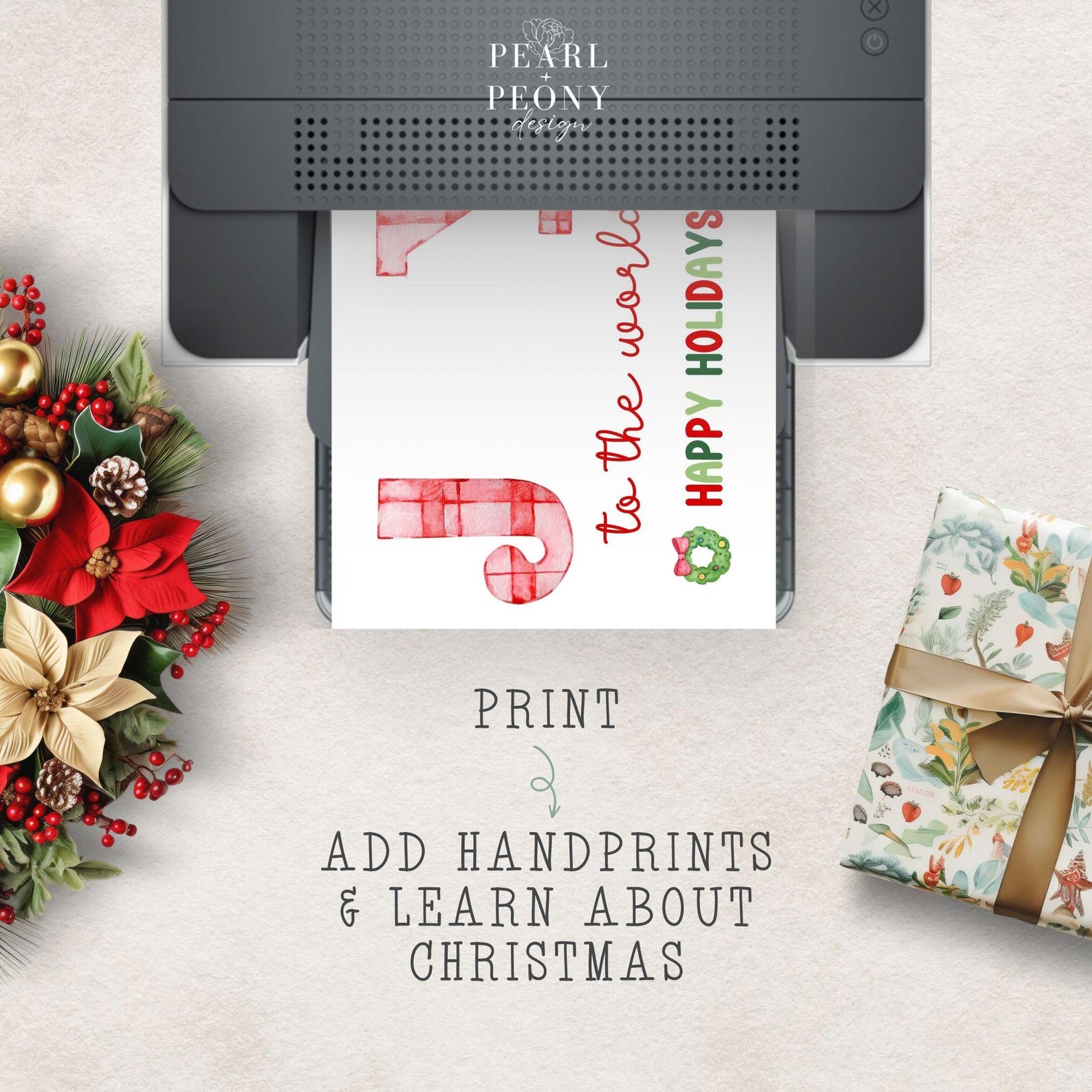 PRINTABLE Happy Holidays Handprint Art Craft for Kids, Joy Keepsake Art ...
