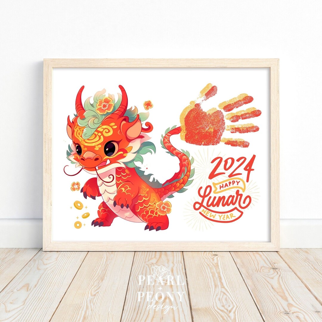 PRINTABLE 2024 Year of the Dragon Handprint Art Craft for Kids, Chinese ...