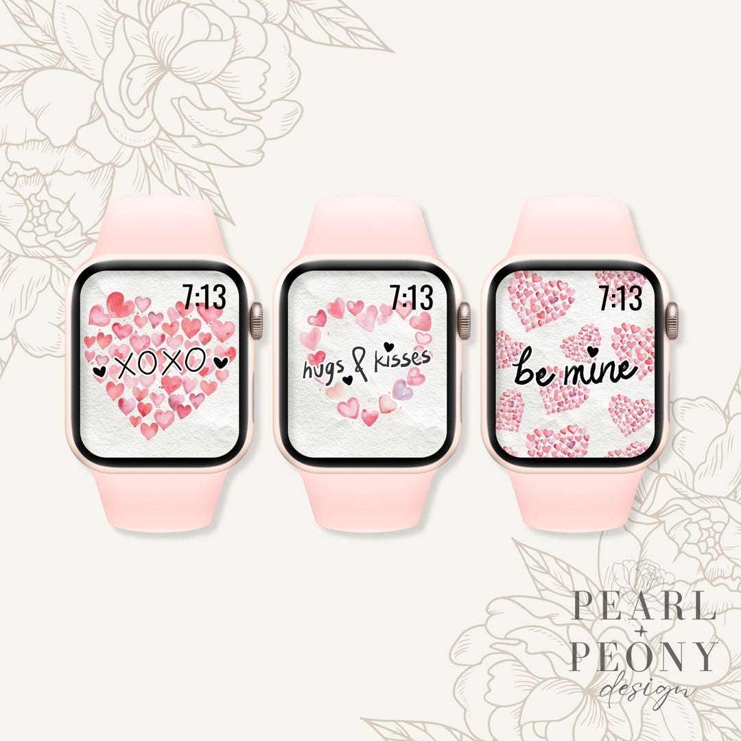 DIGITAL Apple Watch Face Bundle of 3, Valentines Day, Watercolor Hearts ...