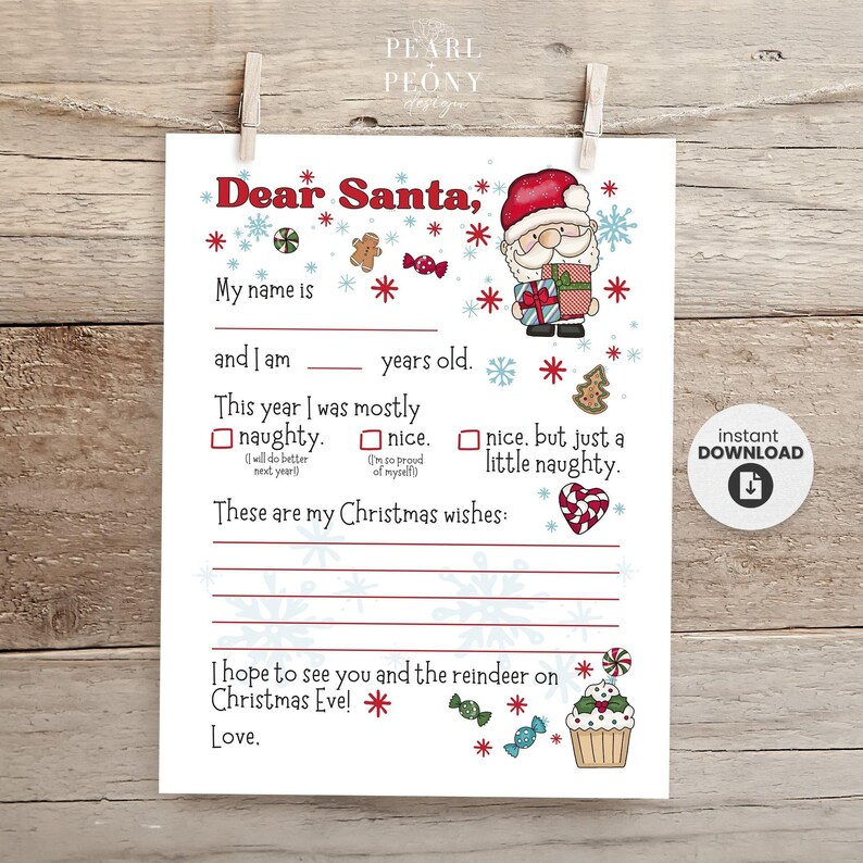 PRINTABLE Letter to Santa, Kids Christmas Wish List, Holiday Gift List ...