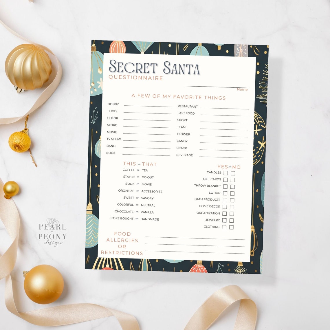 PRINTABLE Secret Santa Questionnaire for Co-workers Work Gift - Etsy