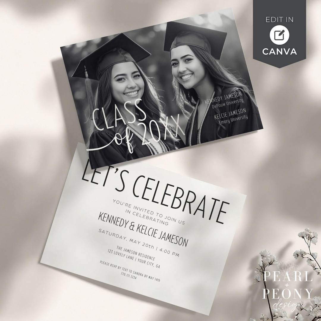 EDITABLE Dual Graduation Party Invitation TEMPLATE, Joint Twins ...