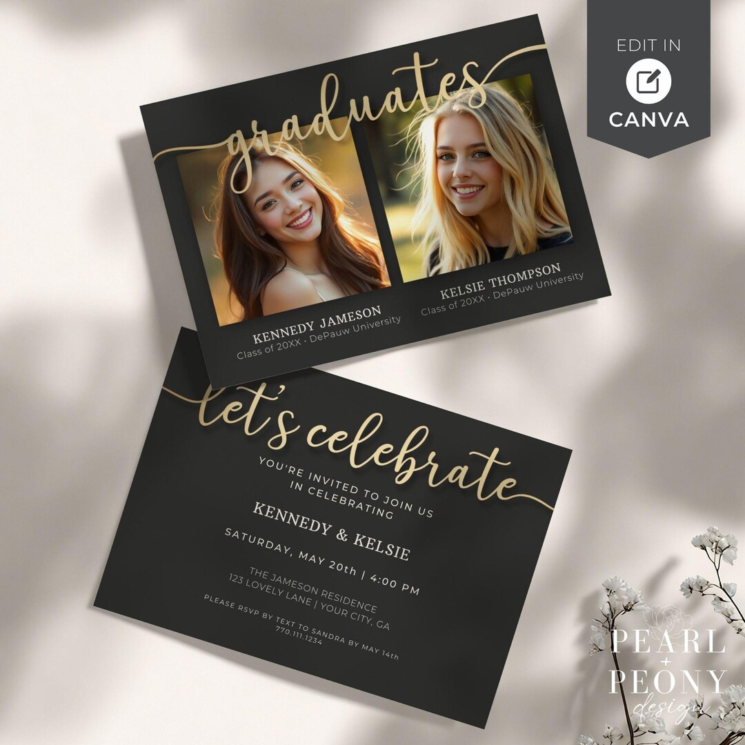 EDITABLE Dual Graduation Party Invitation TEMPLATE, Joint Twins ...