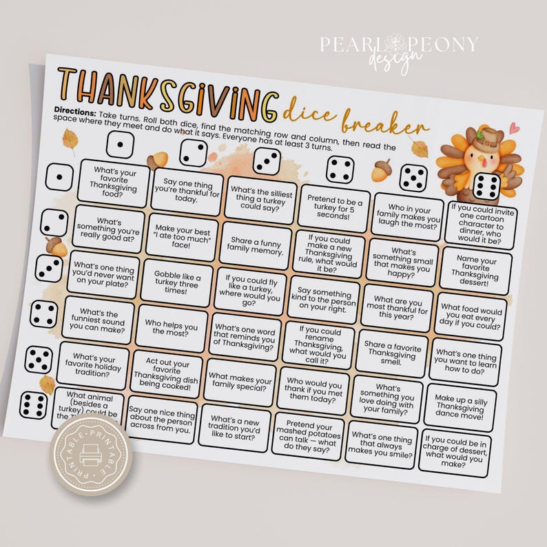 PRINTABLE Thanksgiving Dice Game, Ice Breaker, Dinner Conversation ...