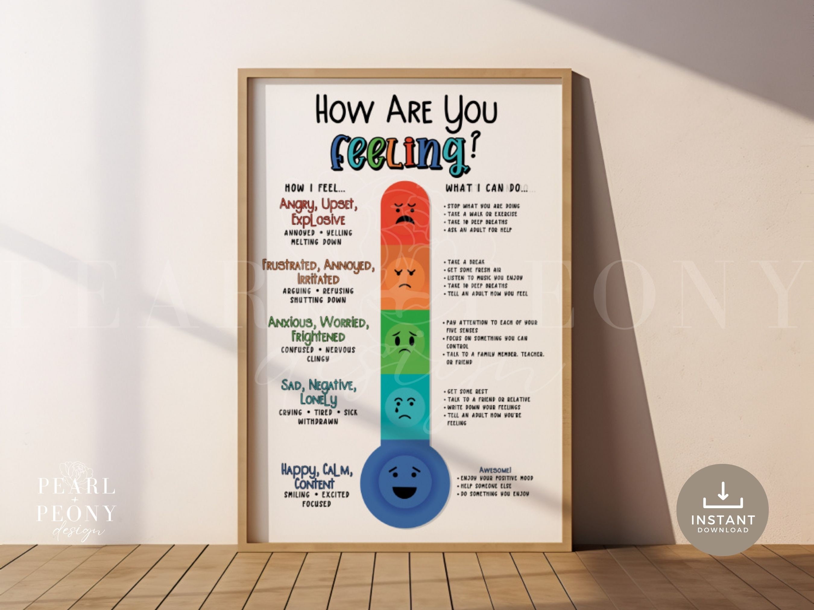 PRINTABLE Feelings Thermometer Poster Self Regulation Coping - Etsy UK