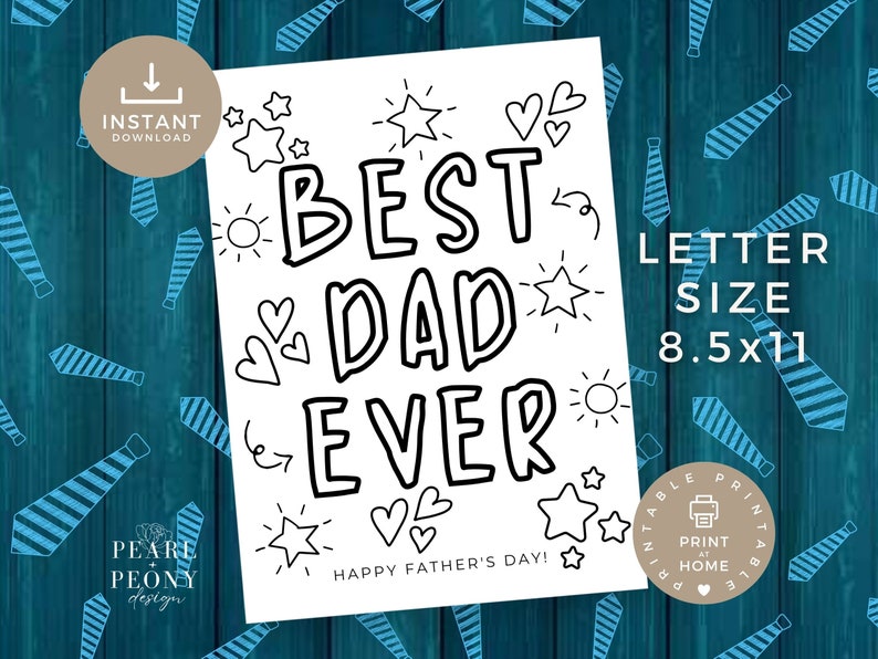 PRINTABLE Best Dad Ever Coloring Page Father's Day Card - Etsy