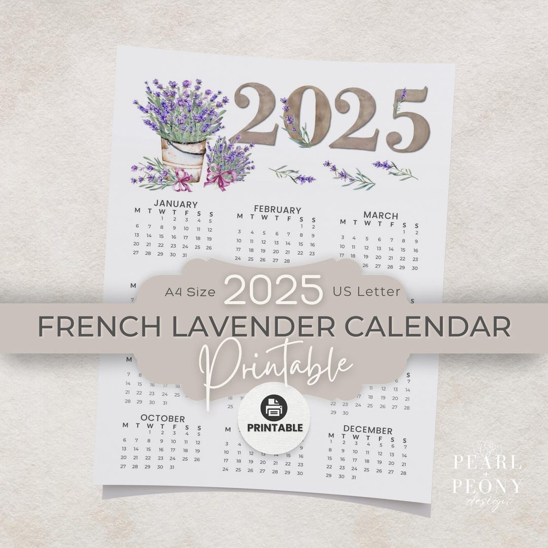 PRINTABLE 2025 Watercolor Lavender Calendar, Cottagecore Home Office ...