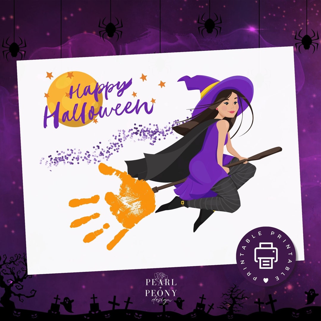 PRINTABLE Halloween Handprint Art, Witch Happy Halloween Craft, Kids ...