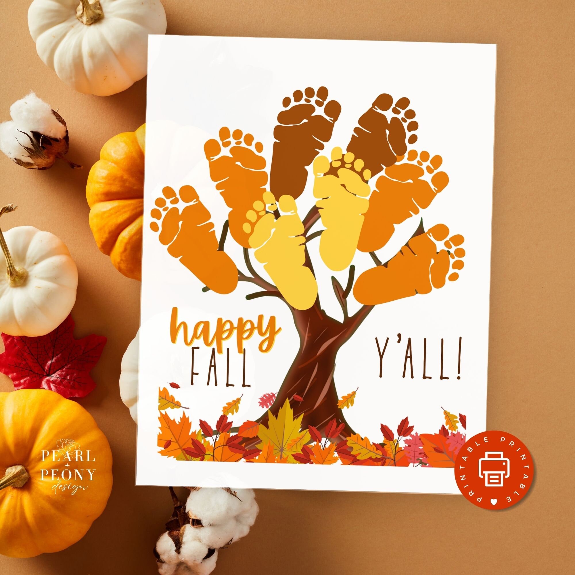 PRINTABLE Fall Leaves Handprint Footprint Art, Thanksgiving Autumn ...