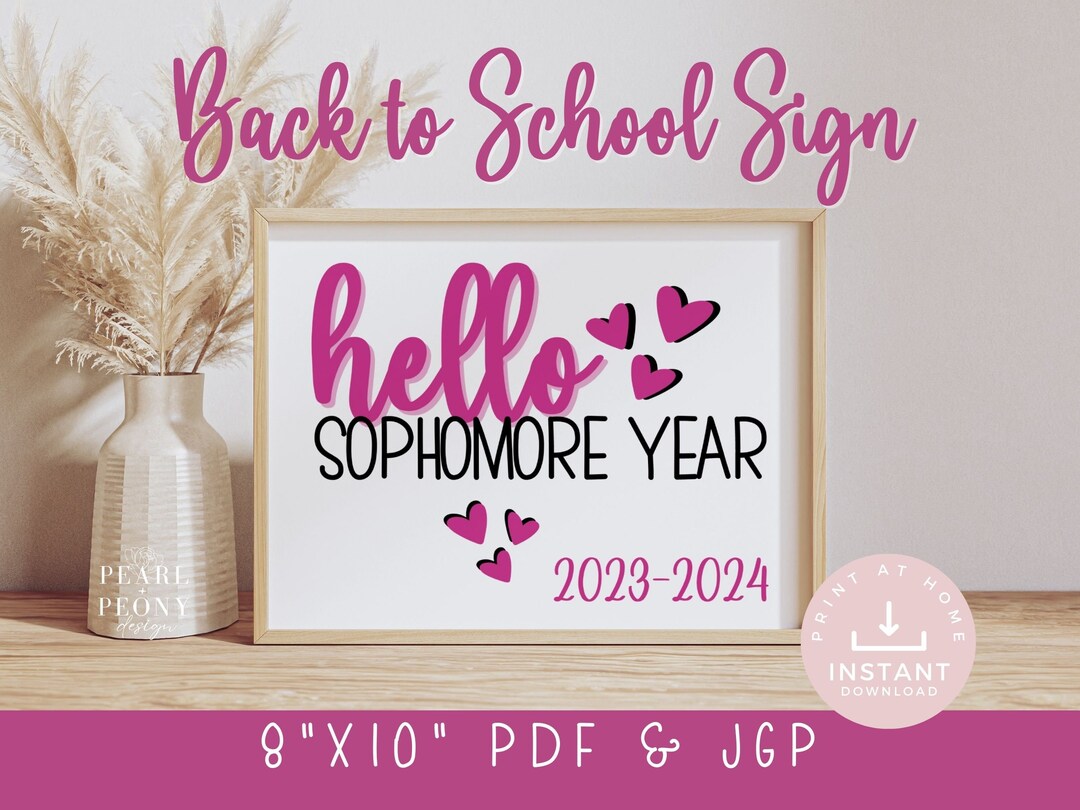 PRINTABLE Pink Preppy First Day of Tenth Grade, Hello Sophomore Year ...