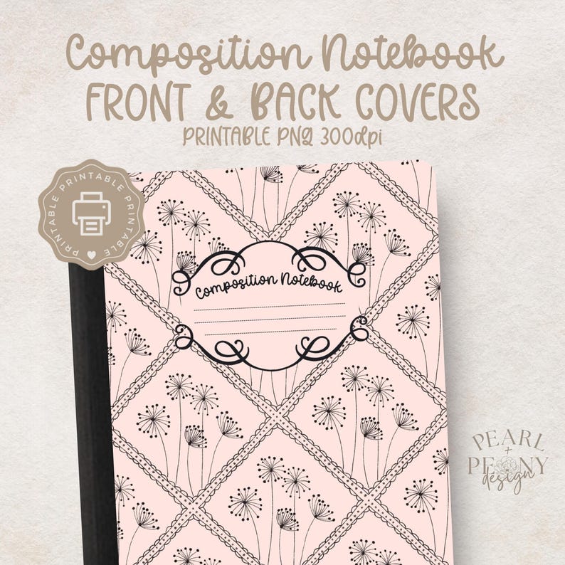 PRINTABLE Composition Notebook Cover PNG, Pink Coquette Dandelion ...