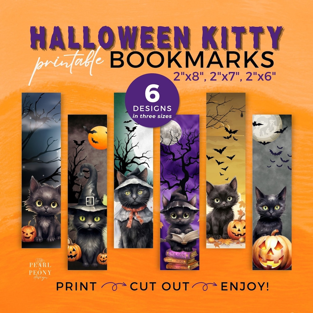 PRINTABLE Halloween Bookmarks Bundle, Set of 6 Cute Halloween Kitty ...