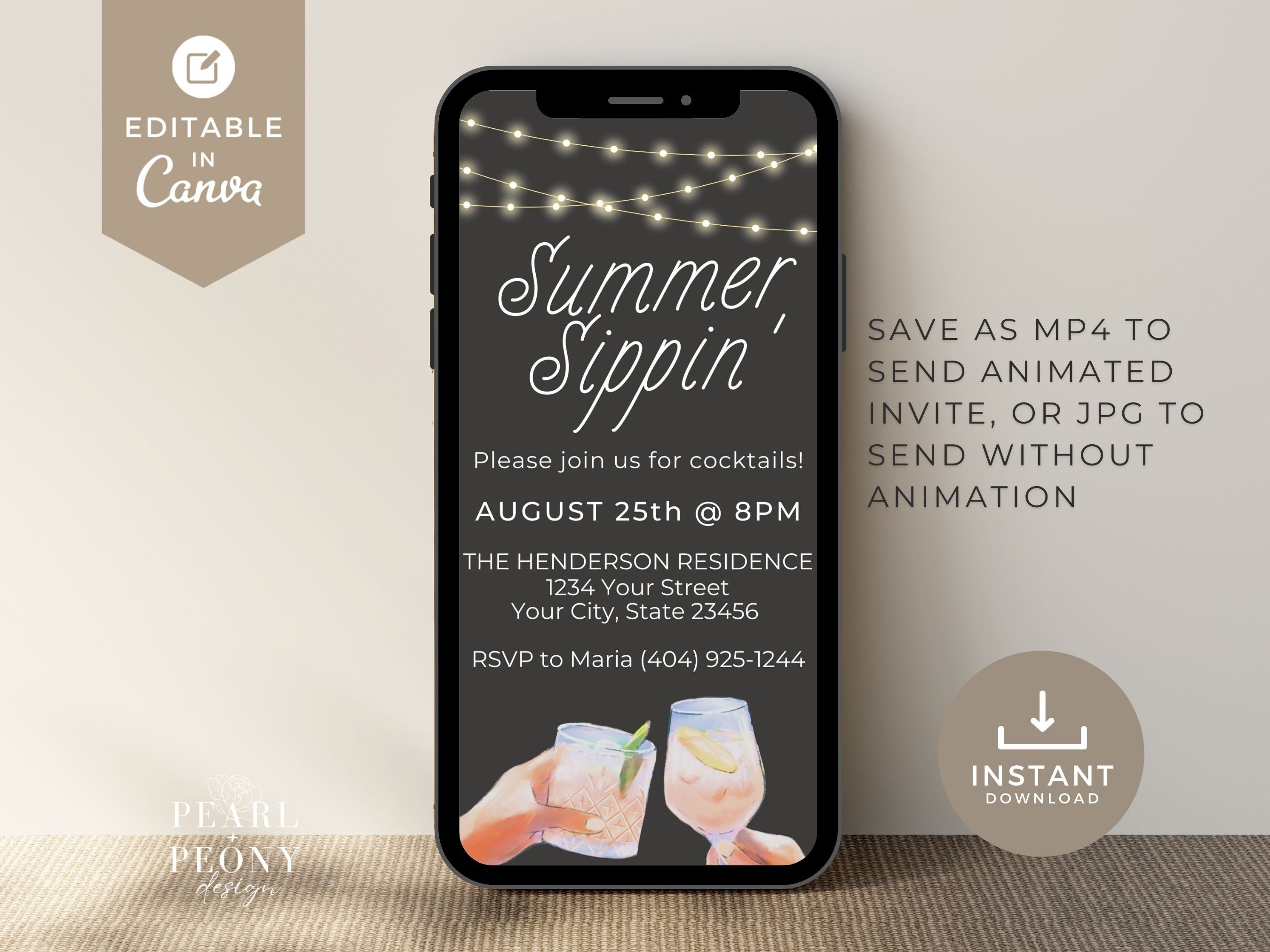 EDITABLE Animated Cocktail Party Invitation Template Summer - Etsy