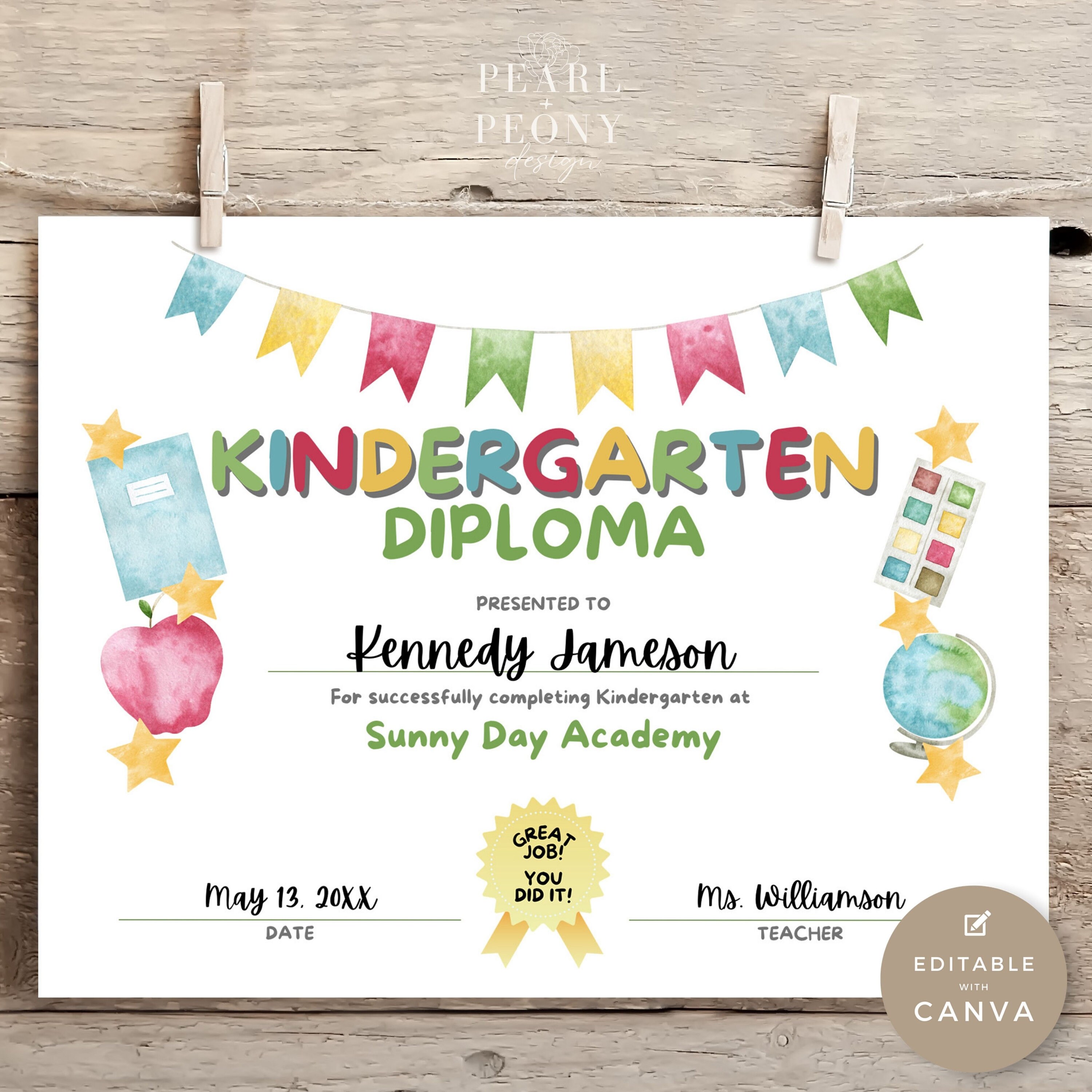 EDITABLE Kindergarten Graduation Diploma Template, Printable Custom ...