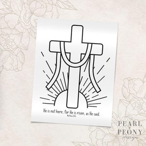 PRINTABLE Christian Easter Coloring Page, Cross He is Risen Coloring ...