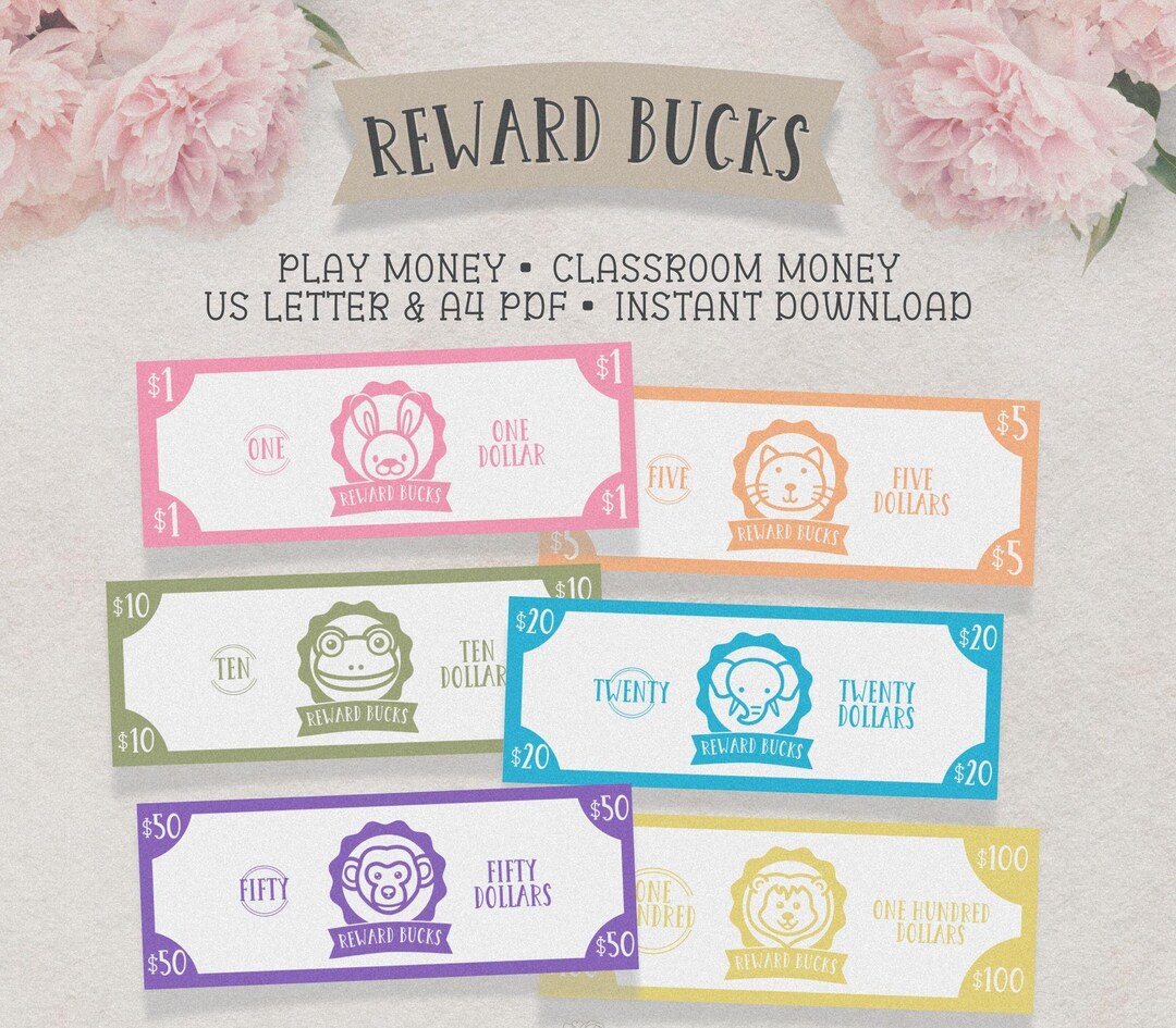 PRINTABLE Reward Bucks for Kids, Behavior Dollars, Play Money, Teacher ...